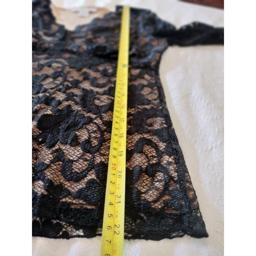 CAbi | Tops | Cabi Black Lace Vneck Top Nude Lining Sheer Floral ...